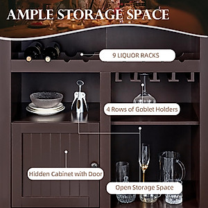 JOMEED Liquor Cabinet Bar for Home Wine Bar Cabinet with Storage Liquor Cabinet with Cup Holders & Open Door for Kitchen Living Room