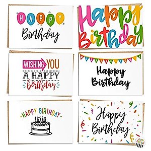120 Pack Happy Birthday Cards - Bulk Set Includes 6 Designs, Craft Paper Envelopes and Labels Included, 4 x 6 Inches