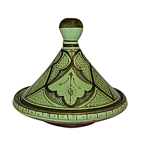Moroccan Handmade Serving Tagine Exquisite Ceramic With Vivid colors Original 8 inches Across Green
