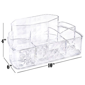 Masirs Clear Cosmetic Storage Organizer - Easily Organize your Cosmetics, Jewelry. Looks Elegant Sitting on your Vanity, Bathroom Counter or Dresser. Clear Design for Easy Visibility.
