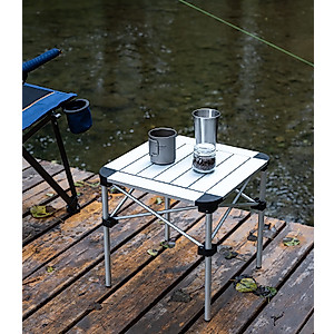 iClimb Lightweight Stable Alu. Folding Square Table Roll Up Top with Carry Bag for Camping Picnic Backyards BBQ Camp Kitchen (Silver, S)