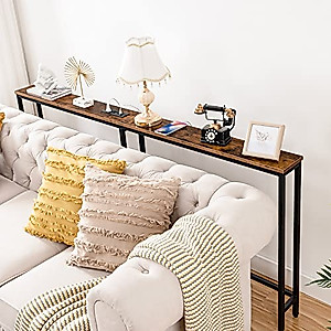 HOOBRO 5.9" Skinny Console Table with Charging Station, 70.9" Narrow Sofa Table with Power Outlets, Long Behind Couch Table, Slim Entryway Table for Hallway, Living Room, Rustic Brown BF185UXG01