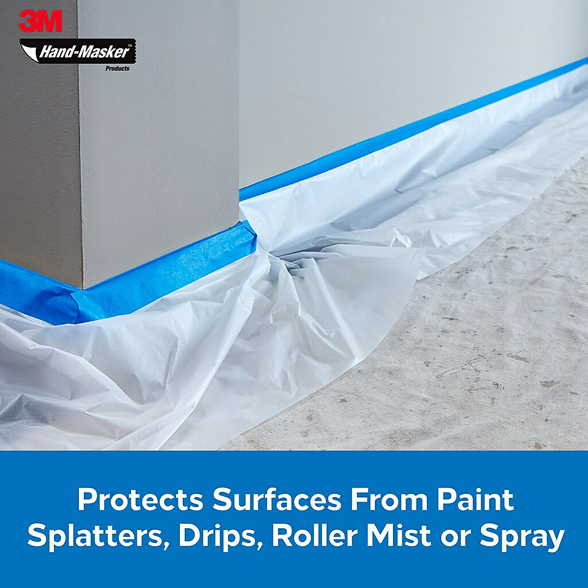 3M Hand-Masker Contractor's Plastic Film, 48" in x 180' Feet, Unfolds to Full Width, Contains Job Site Dust & Overspray, For Painting, Drywall Texturing, Wall Finishing & Floor Standing, 1 Roll (CP4)