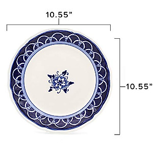 Euro Ceramica Blue Garden 16 Piece Oven Safe Hand Painted Stoneware Dinnerware Set, Service for 4, Bold Vase Design/Floral Pattern, White and blue