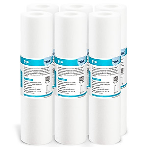 Membrane Solutions 5 Micron 10" x 2.5" Sediment Water Filter Replacement Cartridge for Any Water Filter 10 x 2.5 inch Whole House RO System, Compatible with GE FXUSC, Aqua-Pure AP110, WHKF-GD05-6 Pack