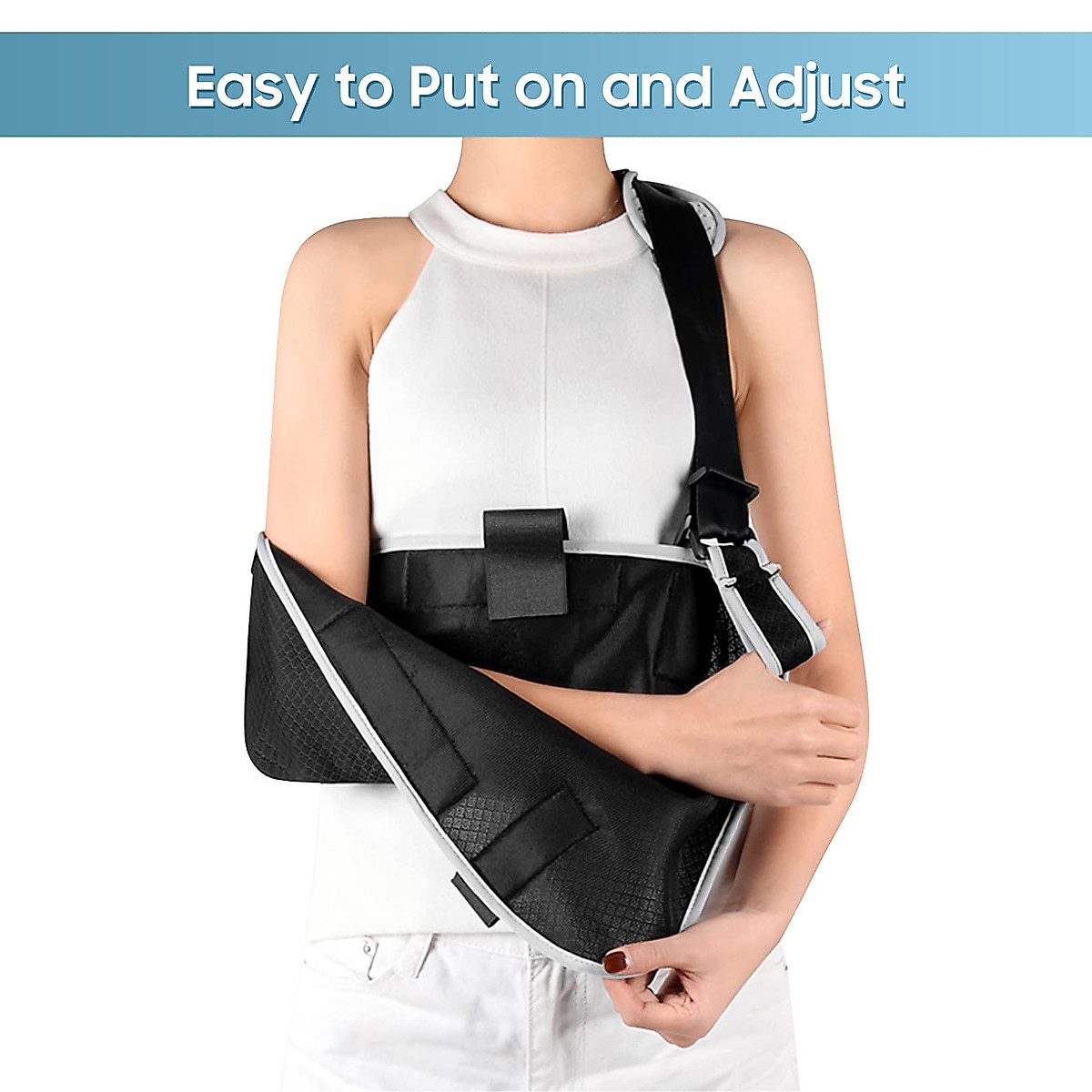 Arm Sling Shoulder Immobilizer with Back Belt, Breathable Lightweight Shoulder Sling Airflow Mesh Fabric Rotator Cuff Sling, Broken Arm Bandage for Shoulder Arm Injury Recovery