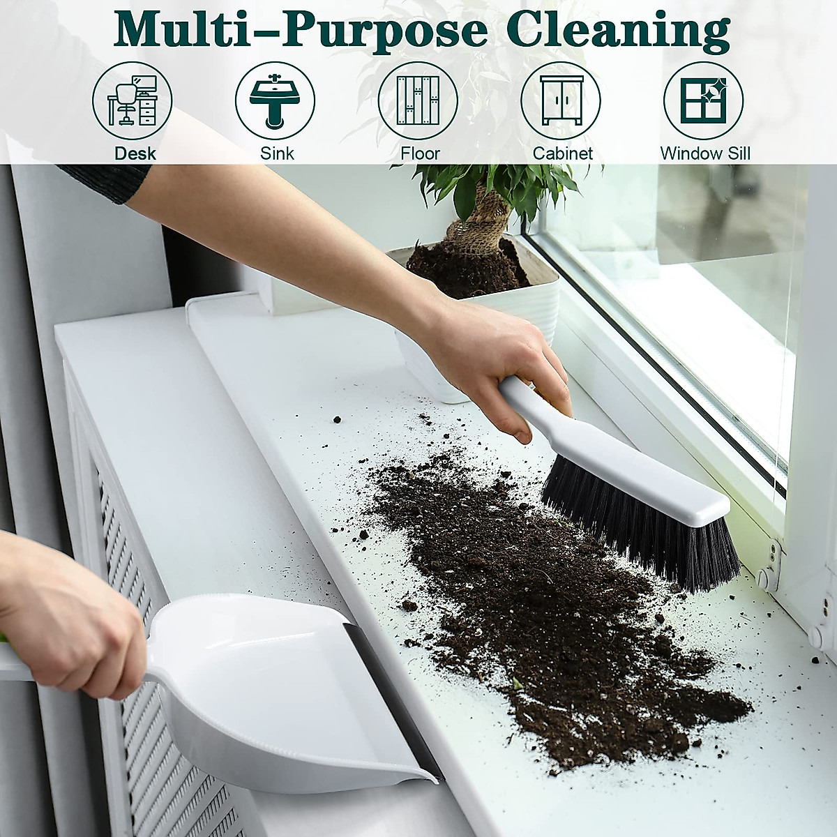 Zubebe 12 Pcs Mini Dustpan and Brush Set, Small Broom and Dustpan Set Small Cleaning Brush Portable Hand Broom and Dustpan Set for Home Office Kitchen Table Desktop Floor Cleaning Supplies