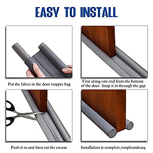 Under Door Draft Stopper 37" Cuttable and Washable,Draft Stopper for Bottom of Door,Twin Door Draft Stopper,Energy Saving Weather Stripping Door Seal Reduce Noise Adjustable Door Stoppers (Gray)…