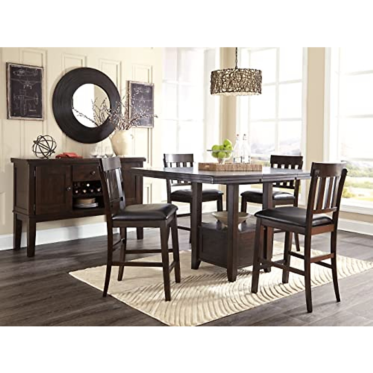 Signature Design by Ashley Haddigan New Traditional Dining Room Buffet with Wine Rack, Dark Brown
