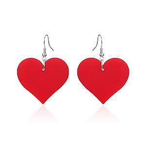 lureme Cute Heart Earrings Geometric Statement Dangle Earrings-Red (er005558-3)