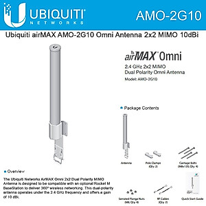 Ubiquiti AMO-2G10 2.4GHz Omni-Directional Antenna Dual-Polarizarion 10DBI