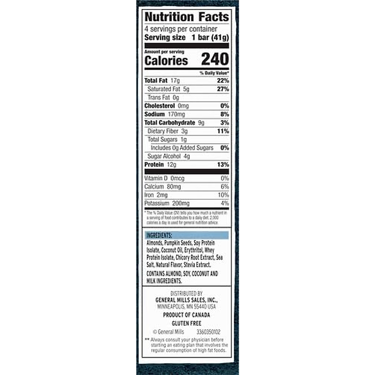 :ratio KETO Friendly Crunchy Bars, Vanilla Almond, Gluten Free Snack, 4 ct