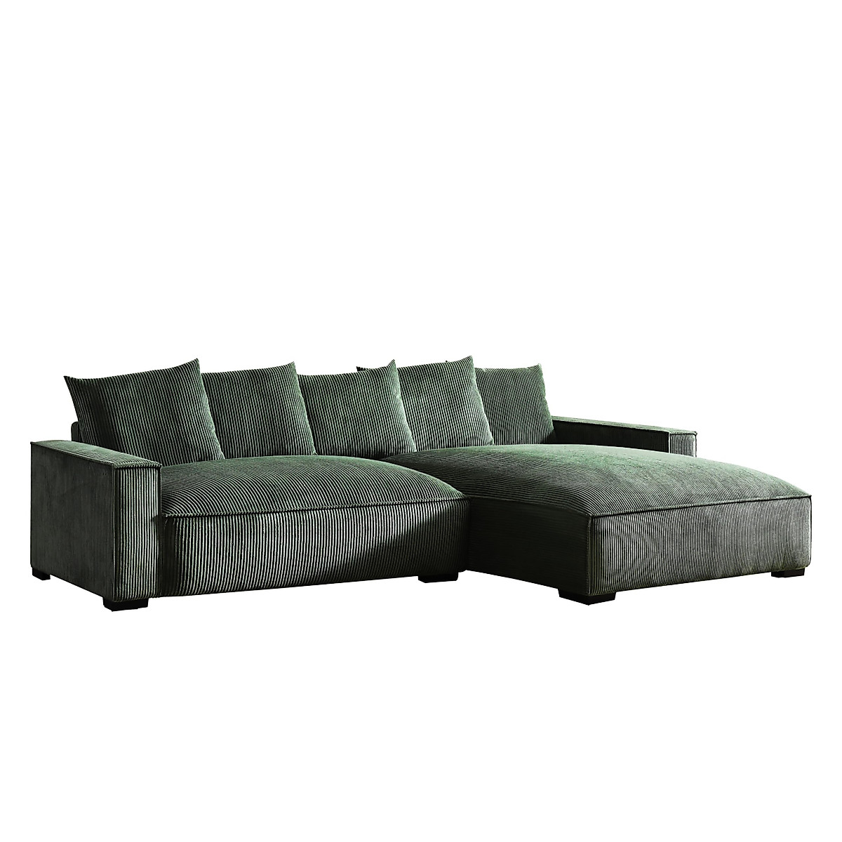 Container Furniture Direct Luxe Large Two-Piece Right Facing Sectional Sofa for Living Room, 106.7-Inch L Shaped Loveseat and Chaise, Upholstered with Corduroy Fabric, 3, Dark Green