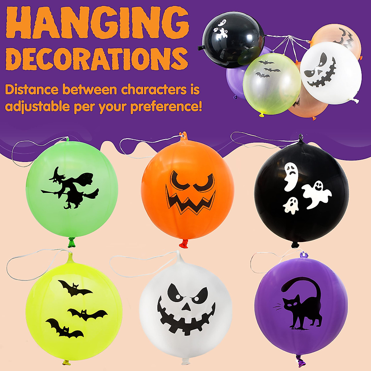 JOYIN 36 Pieces Halloween Punch Balloons for Halloween Punching Balloon Party Favor Supplies Decorations, Trick or Treat Toys, Halloween School Classroom Game