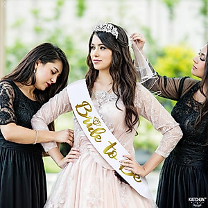 KatchOn, Bride to Be Sash and Headband set - Pack of 5 | Bachelorette Veil for Bride | Bachelorette Party Decorations | Gold Bachelorette Sash, Bridal Shower Decorations | Bachelorette Party Favors