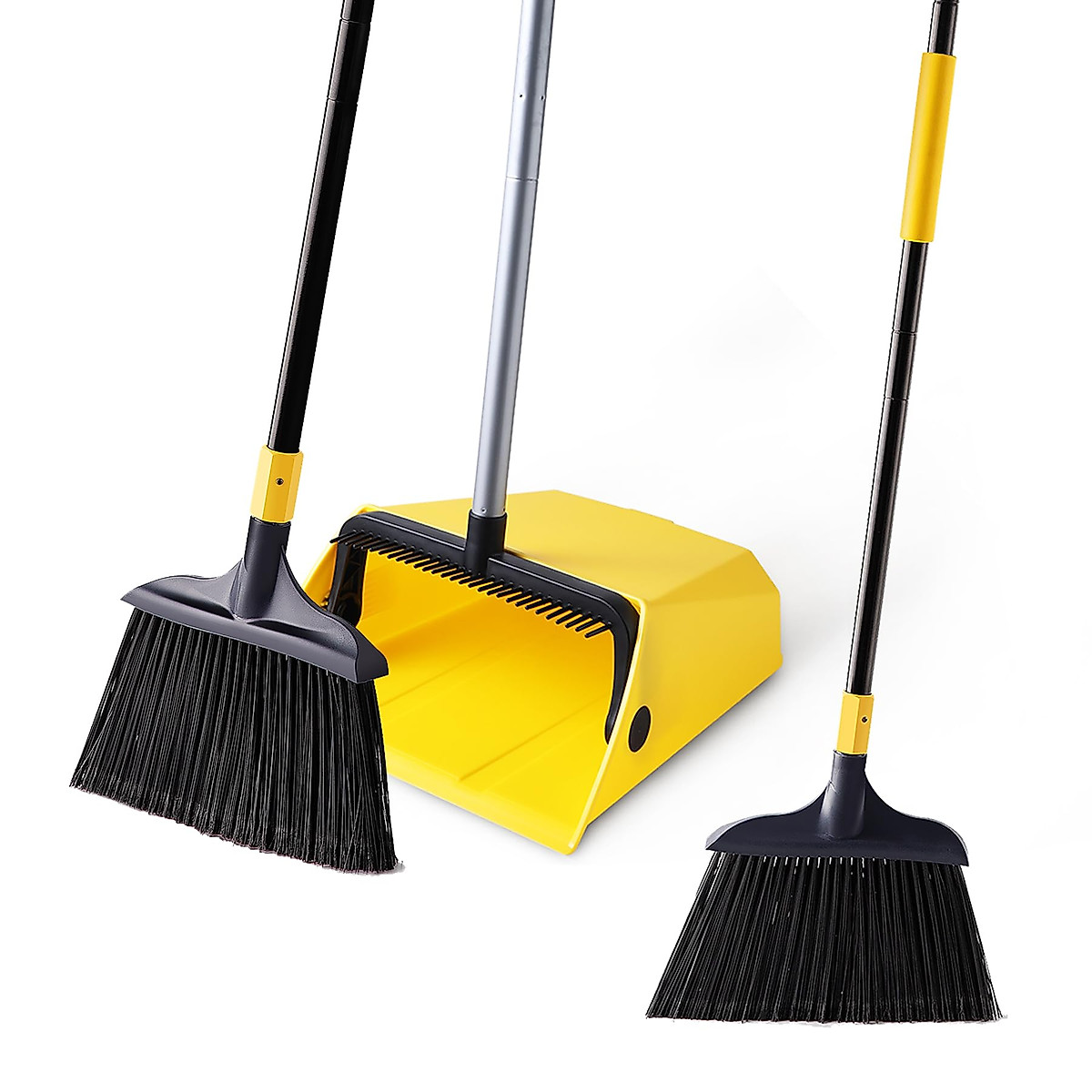 Yocada Heavy Duty Broom and Dustpan Set 2 Plus 1 Set with Comb Commercial Outdoor Indoor for Courtyard Garage Lobby Mall Market Floor Home Kitchen Room Office Pet Hair Rubbish