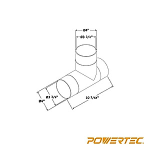 POWERTEC 70107V 4" T-Fitting for Dust Collection Hose, 1 PK