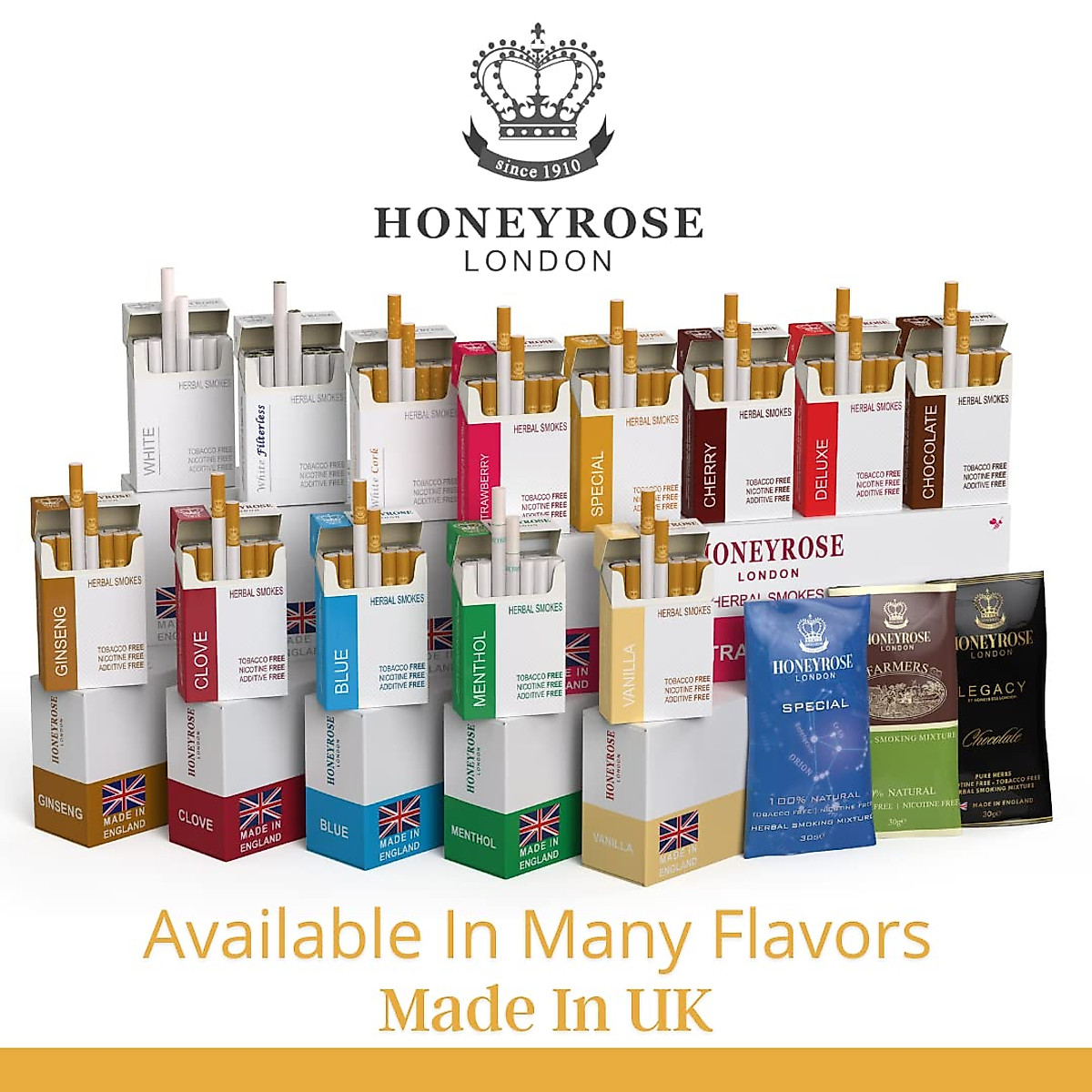 Honeyrose Herbal Cigarettes "VANILLA" Flavor, 100% Tobacco & Nicotine FREE, 100% Natural, Herbal Smokes, Quit Smoking, Made In England