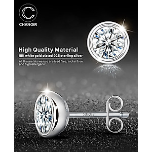 Moissanite Earrings for Men & Women, 0.3/0.5/1ct, VVS1 18k Rose Gold, Lab-Cut, Dazzling Sparkle, Round Bezel GRA Certified Diamond Studs, Hypoallergenic Flat Back Stud Earrings