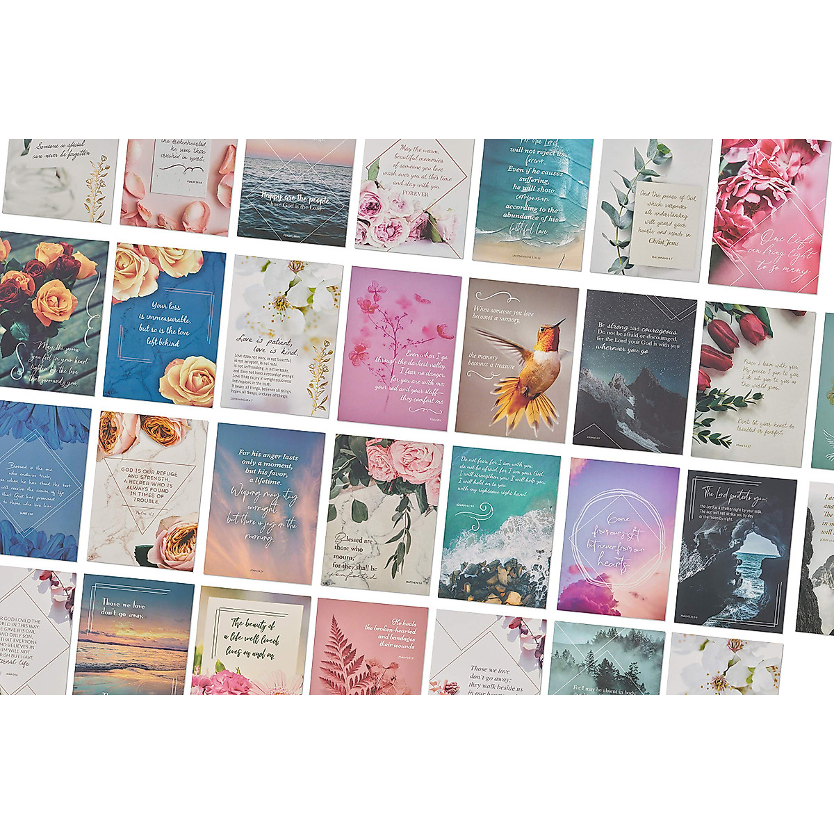 Sympathy Cards Religious with Envelopes - Bulk Set of 30 Blank Cards with Box - Scripture on front - Unique Designs - Heartfelt Spiritual Messages