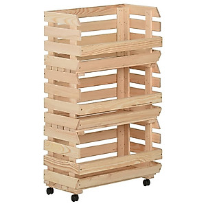 GOLINPEILO Wooden Vegetable Trolley, 3-Tier Wood Kitchen Rolling Cart, Wood Trolley Island Cart, Utility Cart Multi-Layer Storage Shelf Rack on Wheels, 14.6"x11.8"x31.5" Solid Wood Pine -295