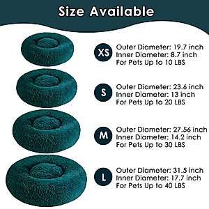 SlowTon Calming Dog Bed for Small Dogs Cats, Donut Cuddler Cozy Warm Anti-Anxiety Dog Cat Cushion Mat, Ultra Soft Fluffy Plush Round Pet Pillow Non-Slip Bottom Machine Washable(Teal,X-Small 20")