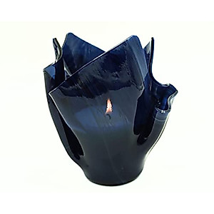 Navy Blue White Wispy Vase with Navy Blue Cathedral Rough Rolled Dish Set with Free Vase Candle Spring Rain Half Candle Refill (N Wispy Set)