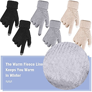 SATINIOR 6 Pair Women Touch Screen Winter Gloves Fleece Lined Knit Mitten for Woman Girl (Gray, Black, Apricot), One Size