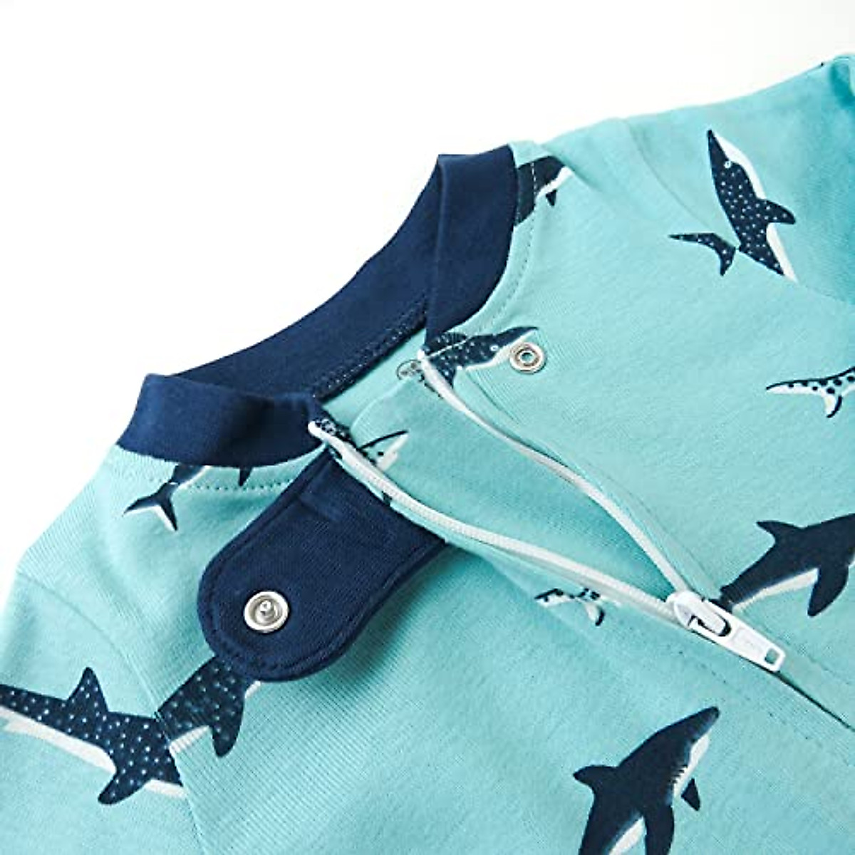 HonestBaby 2-Pack Sleep and Play Footed Pajamas One-Piece Sleeper Jumpsuit Zip Pjs Organic Cotton for Baby Girls, Boys, Unisex, Sharks, 3-6 Months