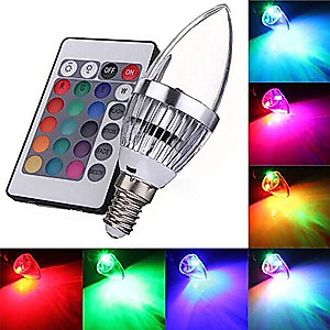 Lxcom Lighting 3W RGB E12 Candelabra LED Bulb Color Changing Candle Light Lamp Remote Control Bulb 16 Colors 4 Modes with Memory Function E12 Candle Base for Home Bar Party KTV Mood Lighting,4 Pack