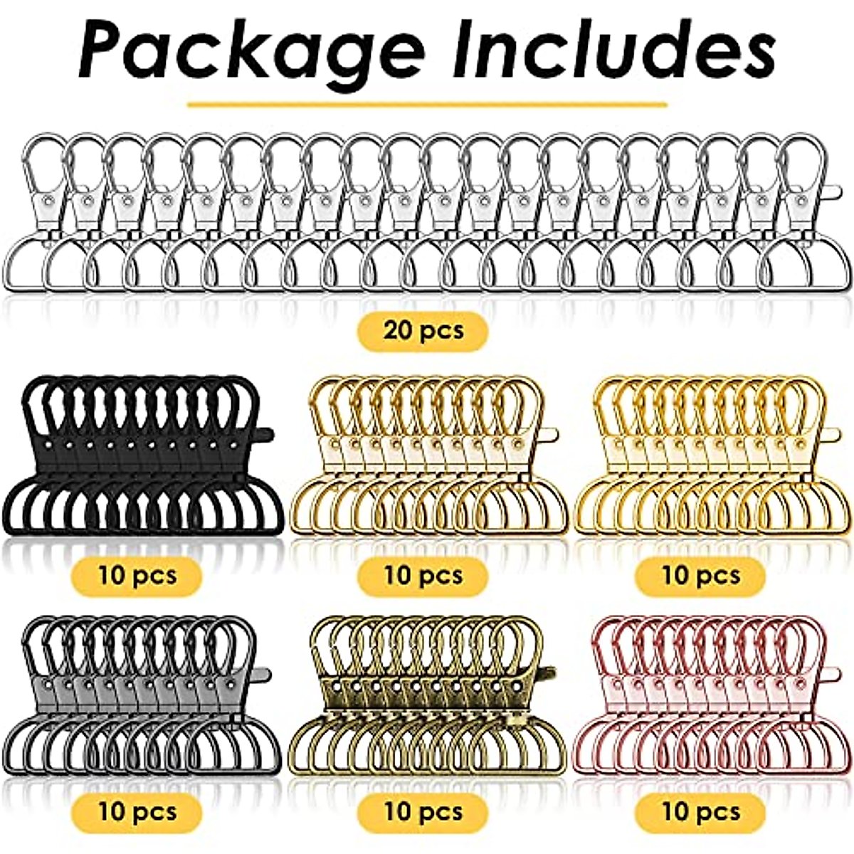 Swivel Clasp Hooks, Anezus 80Pcs Key Chain Clip Hooks, D Ring Clip Lanyard Hardware for Keychain Making, Lanyard Making, Purse Hardware, DIY Craft (3/4” Inside Width)