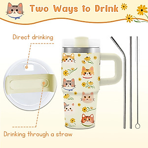 Cat Lover Gifts, 14oz Cat Tumbler With Handle for Kids, Gifts for Cat Lover Girls, Valentines Day Cat Gift for Women Girls, Cat Stainless Steel Tumblers, Just A Girls Who Lovers Cats Mug