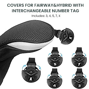 FINGER TEN Golf Club Head Covers Woods Driver Fairway Hybrid 3/4/5 Set, Headcovers Men 1 3 5 7 X Interchangeable Number Tag, Fit All Wood Clubs (3 Pack-Black(1D+1F+1H))