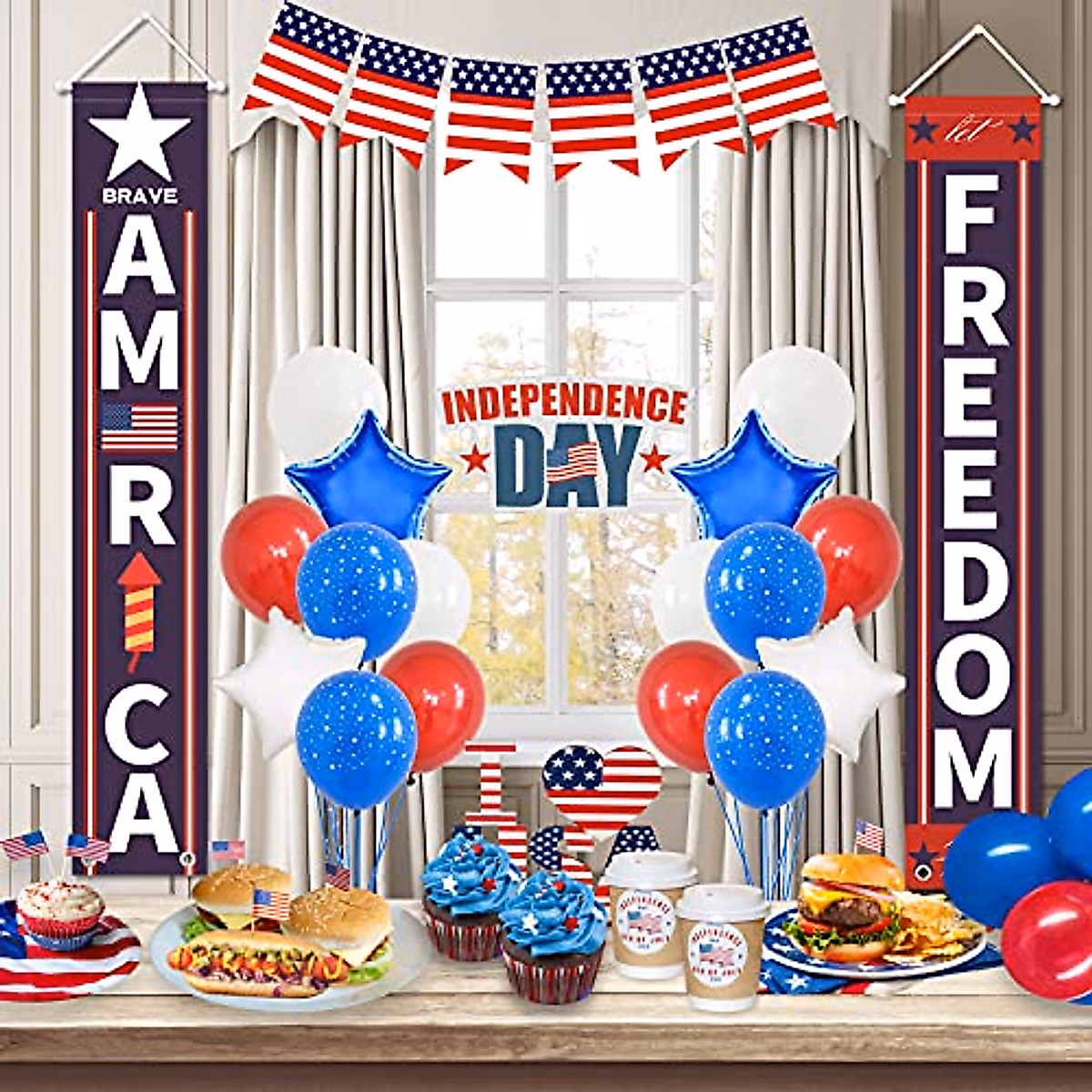 4th of July Banner Porch Sign, Independence Day American Flag Banner Outdoor Patriotic Decorations Hanging Signs Banners - Fourth of July Patriotic Banner Decrations for Front Door Yard (2 Pcs)