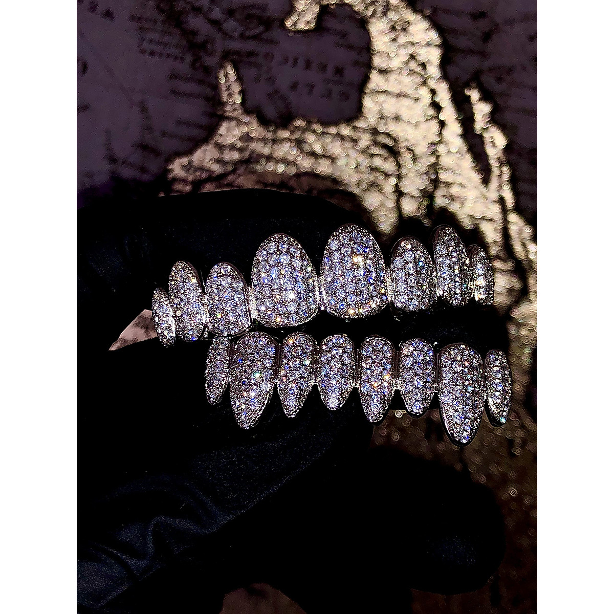 Shop-iGold 14k White Joker Gold Grillz for Mouth Top Bottom Hip Hop Teeth Grills for Teeth Mouth Grillz for Mouth Top Bottom Hip Hop 8 Teeth Grills for Teeth Mouth Set (Top & Bottom Set)