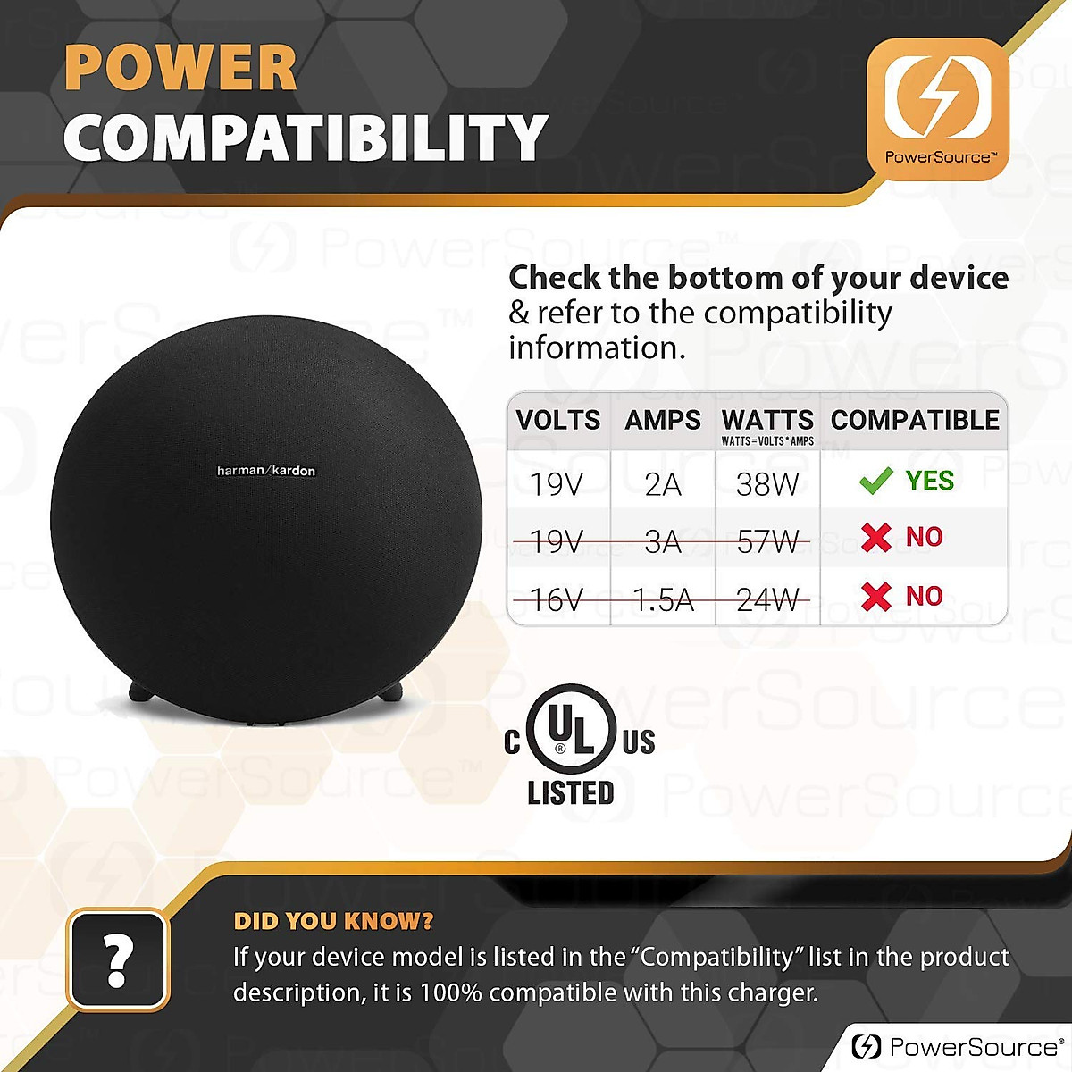 PowerSource 19V UL Listed 14Ft Extra Long AC Adapter Charger for Harman Kardon Onyx Studio 1 2 3 4 5 6 7 8 NSA40ED-190200 Wireless Speaker Replacement Power Supply Cord