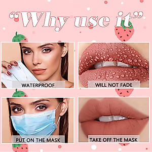 3 PCS Nude Matte Liquid Lipstick Set, Natural Matte Velvet Lip Tint Smooth Crayon Lip Stain, Moisturizing Lip Gloss Long-Lasting Waterproof Non-stick Cup Not Fade Matte Lipstick for Women & Girls (C)