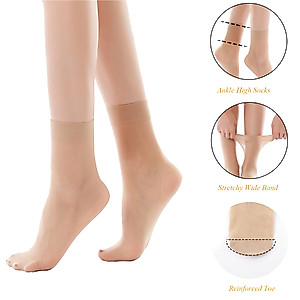 12 Pack Women's Ankle Nylon Silky Socks, High Sheer Stockings for Women, Girls, Office, Home Medium