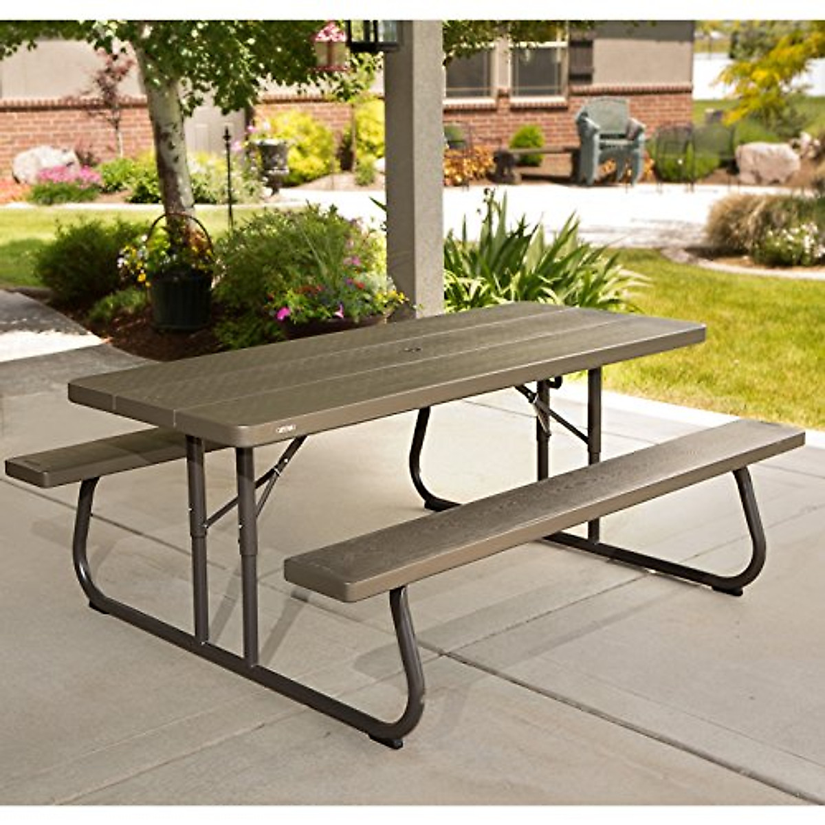 Lifetime 60105 Wood Grain Picnic Table and Benches, 6 Feet, Brown