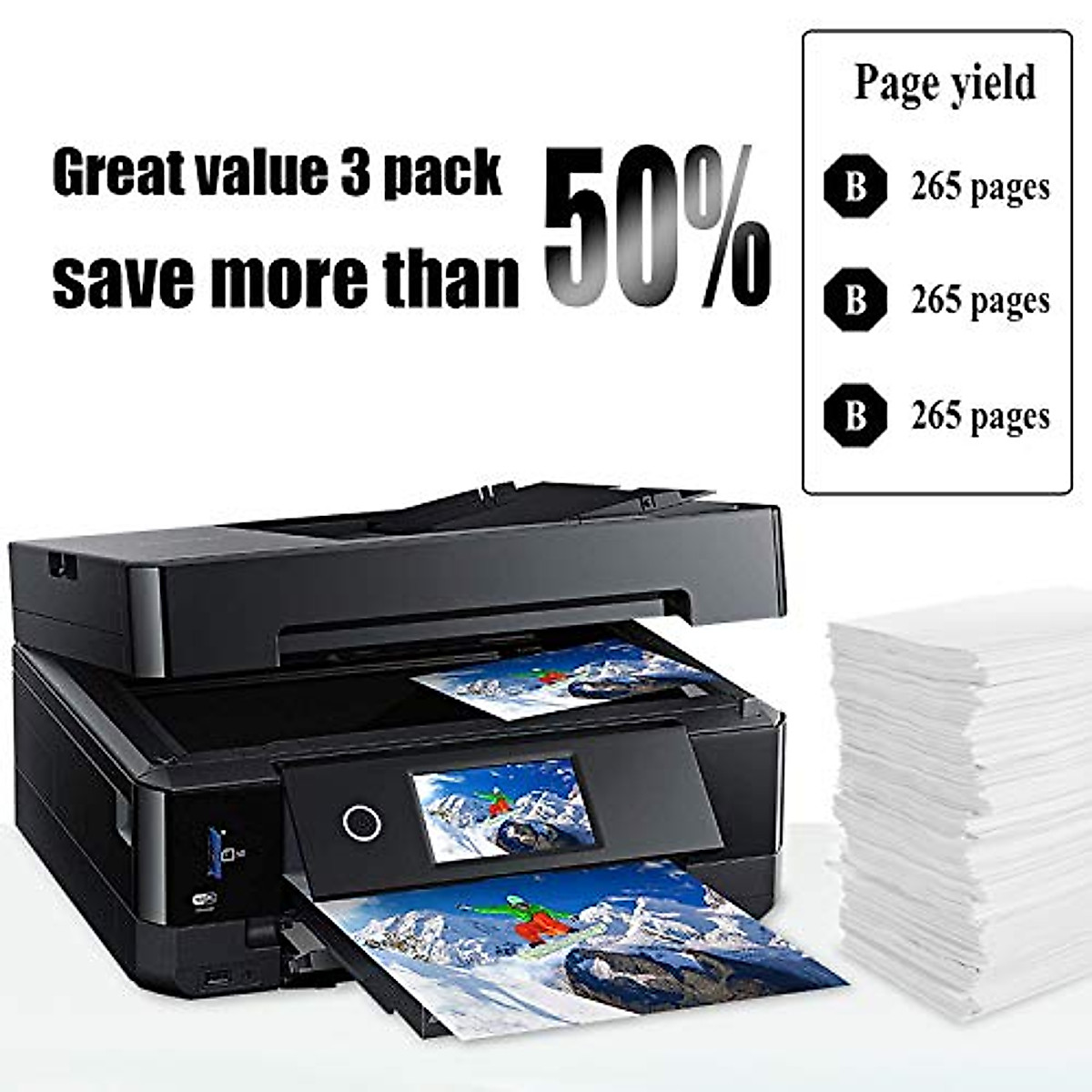 NoahArk 3 Packs T125 Remanufactured Ink Cartridge Replacement for Epson 125 use for Epson Stylus NX125 NX127 NX230 NX420 NX530 NX625 Workforce 320 323 325 520 Printer (3 Black)