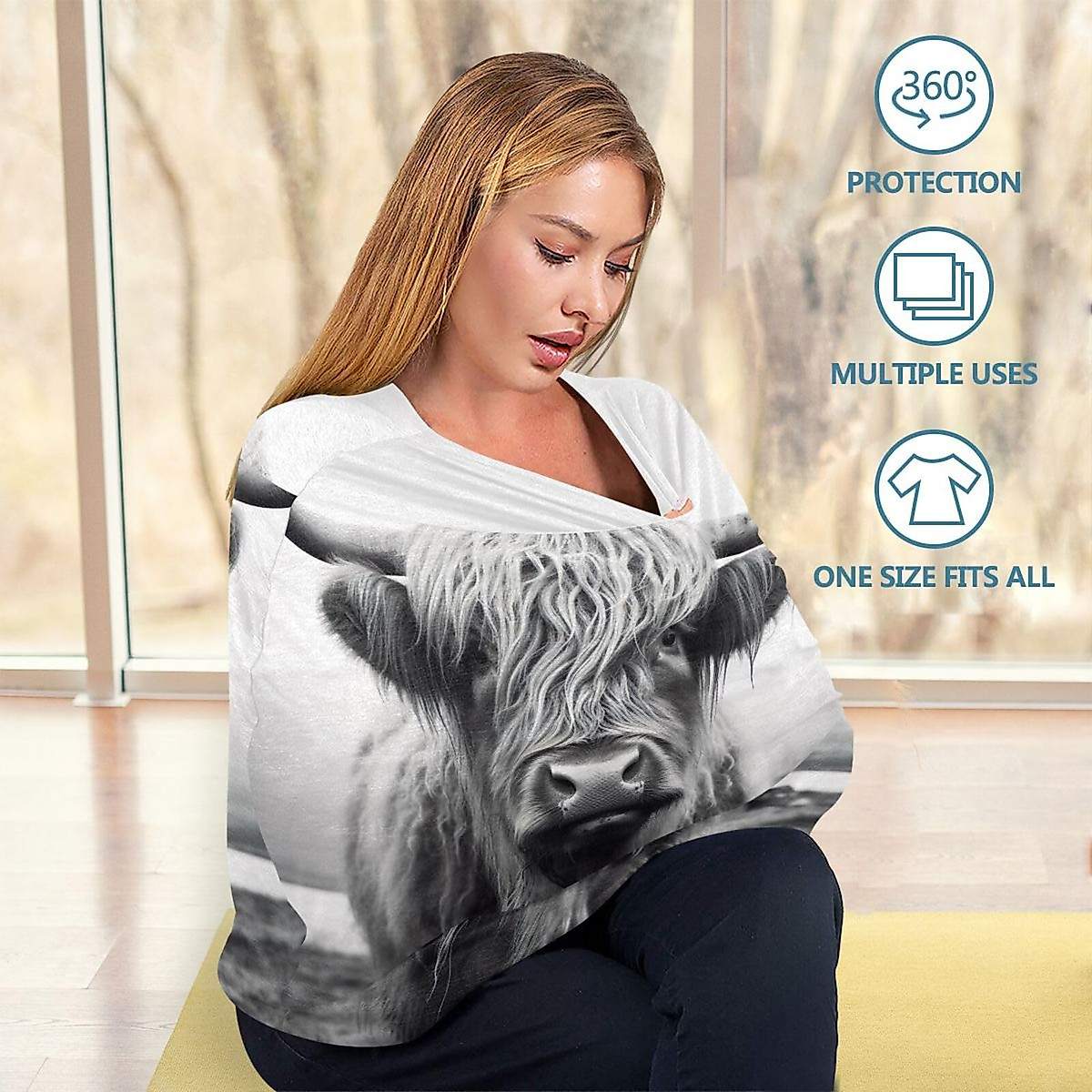 WELLDAY Baby Car Seat Covers Highland Cow Stretchy Breastfeeding Scarf Breathable Infant Carseat Canopy Nursing Covers Multi Use for Stroller High Chair Shopping Cart Boys and Girls