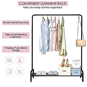 Tangkula Metal Garment Rack, Heavy Duty Clothes Stand Rack with Top Rod & Lower Storage Shelf for Boxes & Shoes, Industrial 2 in 1 Space-Saving Design Clothes Rack with Anti-Slip Stoppers (Black)