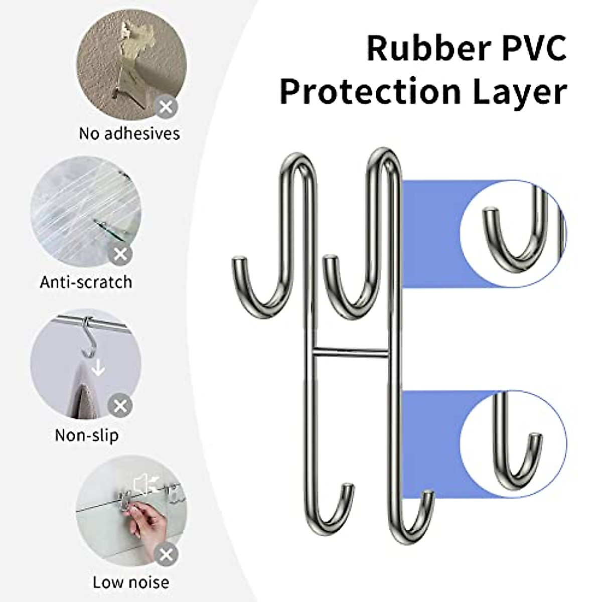 Over Shower Glass Door Hook, 2 Pack Silver 304 Stainless Steel Extended Shower Door Hooks, Bathroom Frameless Drilling-Free Hanger, Double Side Towel Hooks, for Bathing Suits, Robe, Loofah, Shaver