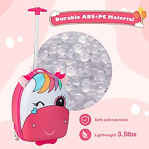 Olakids Kids Luggage, 16’’ Carry On Rolling Suitcase for Girls Boys with LED Flashing Spinner Wheels, Travel Trolley Hardside Case for Toddlers (Pink Pony)