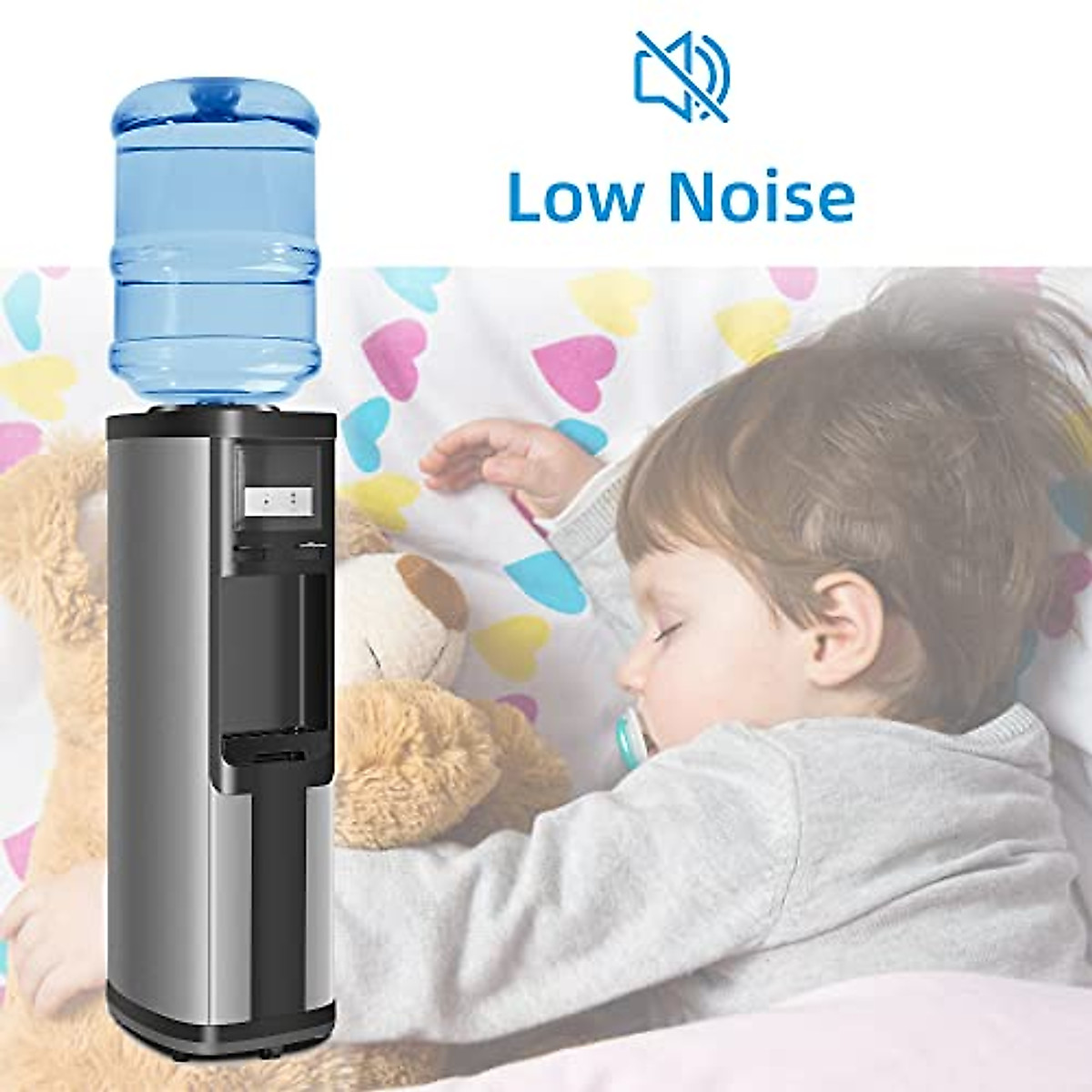 Water Cooler Dispenser, 5 Gallon Top Loading Water Cooler Water Dispenser, 2 Temps (Hot & Cold), Quiet, Black and Stainless Steel, ETL Listed, Child Safety Lock