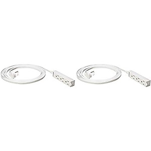 Amazon Basics 12-Foot 3-Prong Indoor Extension Cord Power Strip - Flat Plug, Grounded - 13 Amps, 1625 Watts, 125 VAC - 2-Pack, White