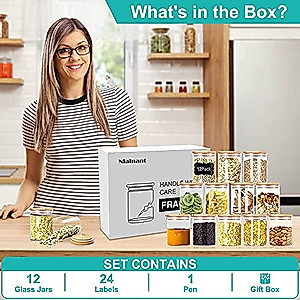 Nialnant 12 Pcs Glass Spice Jars with Bamboo Lids, 6oz Small Glass Jars with Labels & Pen, Glass Storage Jars for Kitchen Tea Coffee Sugar Nuts