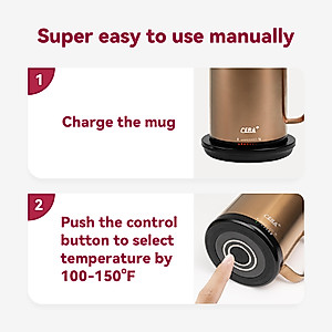 CERA+ Temperature Controlled Smart Mug 2, Self-Heating Coffee Mug with Lid, 90 Minutes Battery Life, APP or Manual Control, Gift-Packing(Brown - 14 oz)