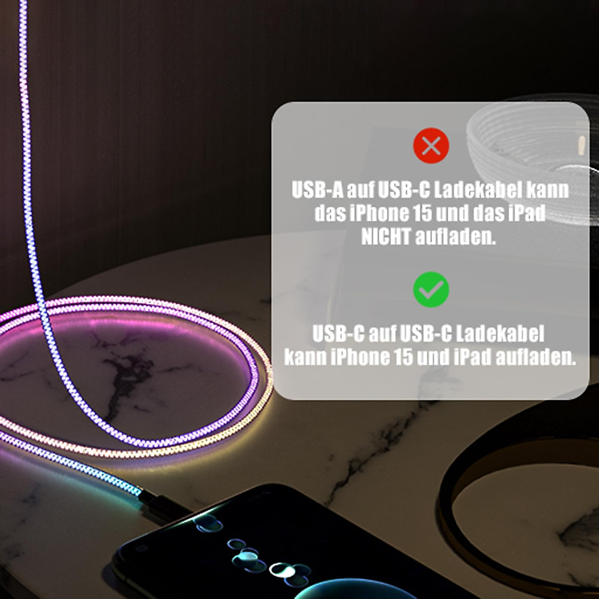 MOSHOU USB C Glowing Charging Cable 3ft, RGB Light Gradual Lighting USB C to USB C, PD 100W Fast LED Charging Wire Glowing Cable for Samsung Galaxy S24/S23/S22/S21Plus A60 A50 Note 20 (TypeC to TypeC)