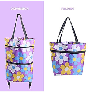 Trolley Bags with Wheels Foldable Shopping Cart Reusable Shopping Bags Folding Shopping Bag Collapsible Grocery Bags Shopping Trolley Bag Waterproof Bag Cart for Camping Moving and Shopping